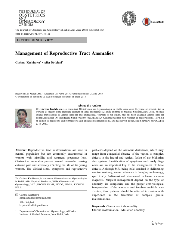 (PDF) Management of Reproductive Tract Anomalies