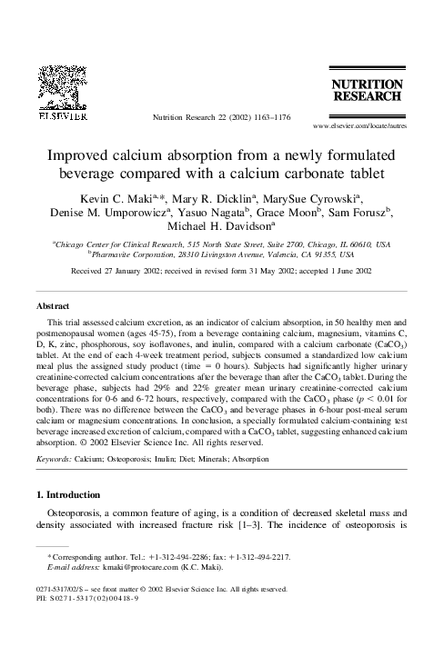(PDF) Improved calcium absorption from a newly formulated beverage ...