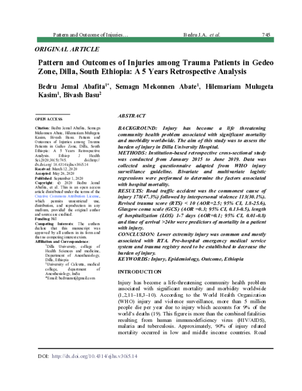 (PDF) Pattern and Outcomes of Injuries among Trauma Patients in Gedeo Zone, Dilla, South ...