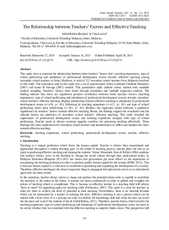 (PDF) The Relationship between Teachers’ Factors and Effective Teaching