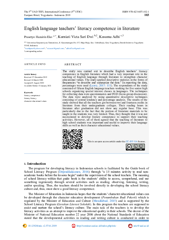 (PDF) English language teachers’ literacy competence in literature