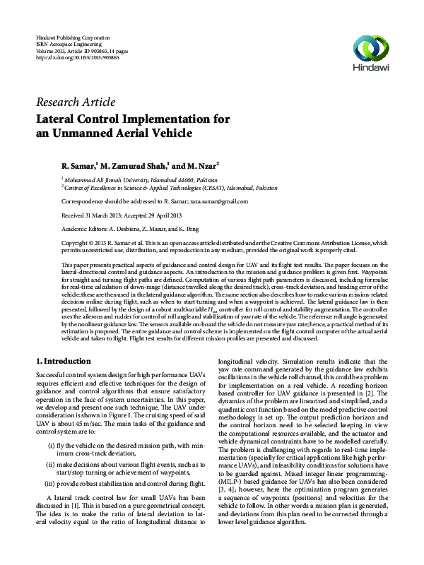 (PDF) Lateral Control Implementation for an Unmanned Aerial Vehicle