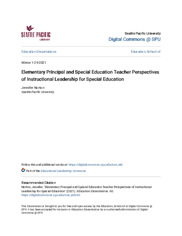 (PDF) Elementary Principal and Special Education Teacher Perspectives ...