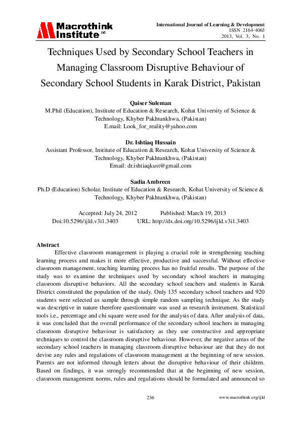 (PDF) Managing Classroom Disruptive Behaviour of