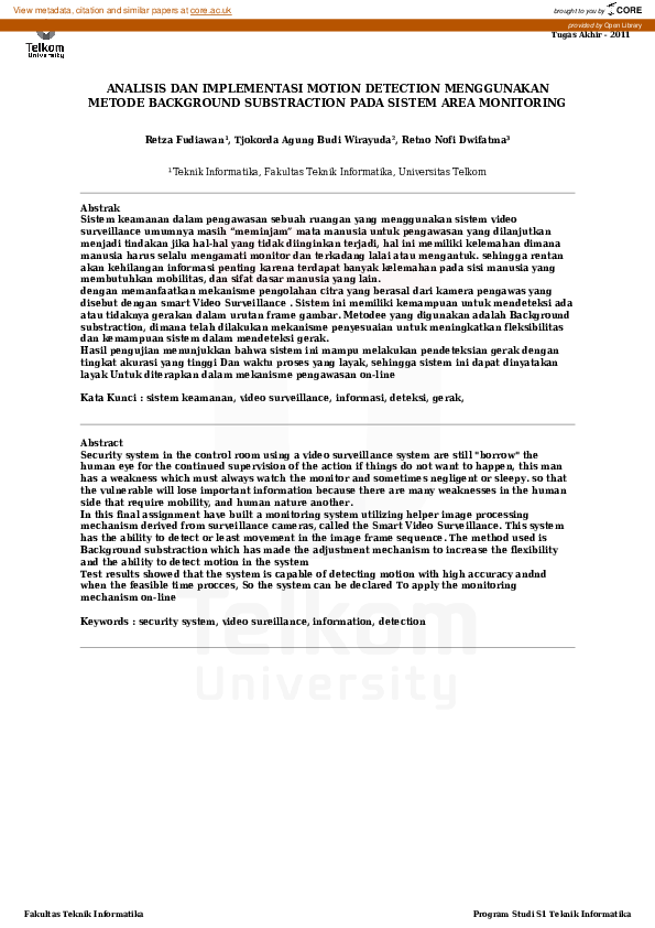 (PDF) Analisis dan implementasi Motion Detection menggunakan metode background Substraction pada ...