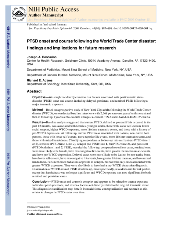 (PDF) PTSD onset and course following the World Trade Center disaster ...