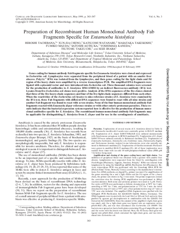 (PDF) Preparation of Recombinant Human Monoclonal Antibody Fab Fragments Specific for Entamoeba ...