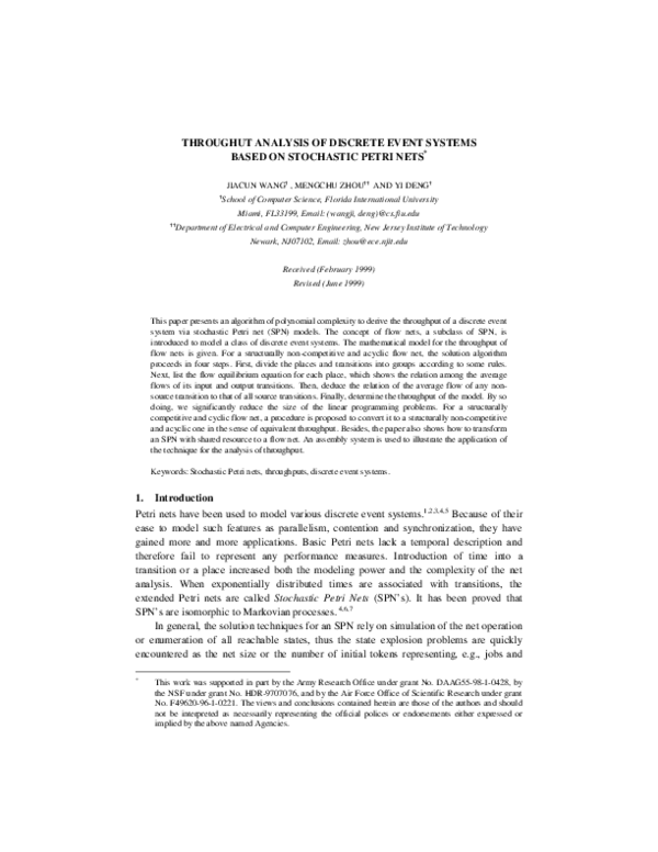 (PDF) Throughut Analysis of Discrete Event Systems Based on Stochastic ...