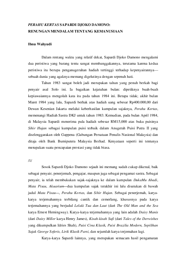 Pdf Perahu Kertas Sapardi Djoko Damono