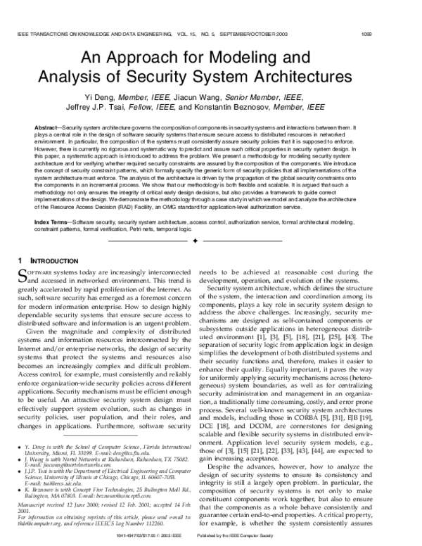 (PDF) An approach for modeling and analysis of security system architectures