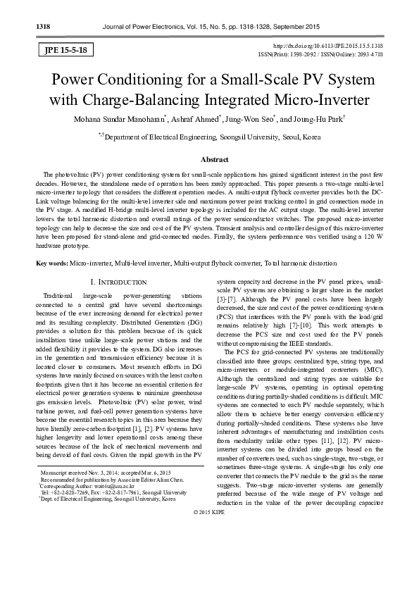 (PDF) Power Conditioning for a Small-Scale PV System with Charge ...