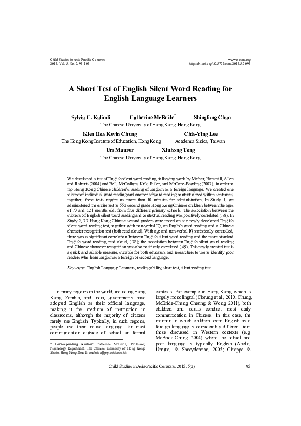(PDF) A Short Test of English Silent Word Reading for English Language ...