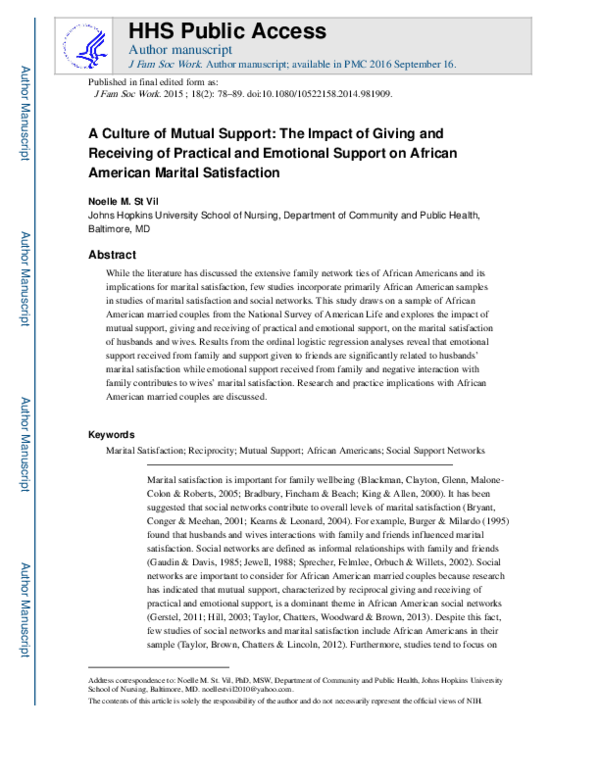 (PDF) A Culture of Mutual Support: The Impact of Giving and Receiving ...