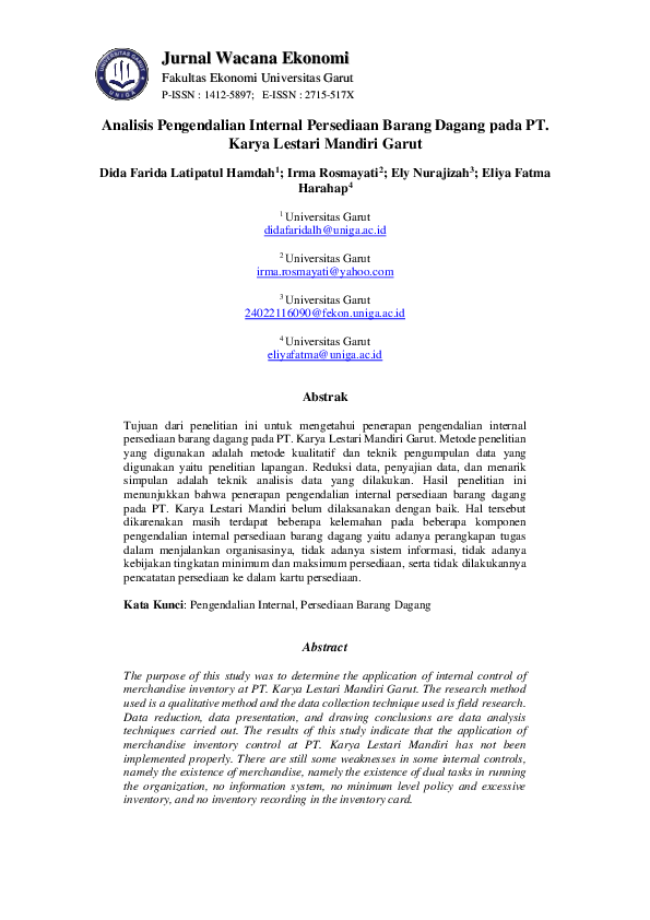 (PDF) Analisis Pengendalian Internal Persediaan Barang Dagang pada PT ...