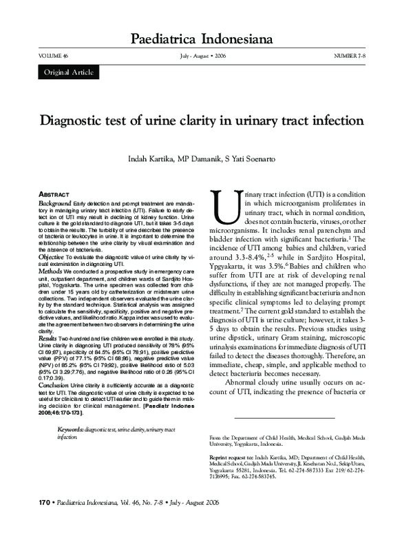 (PDF) Diagnostic test of urine clarity in urinary tract infection