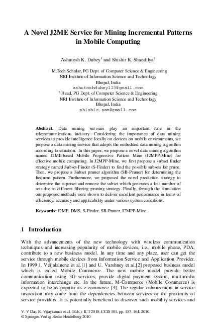 (PDF) A Novel J2ME Service for Mining Incremental Patterns in Mobile Computing