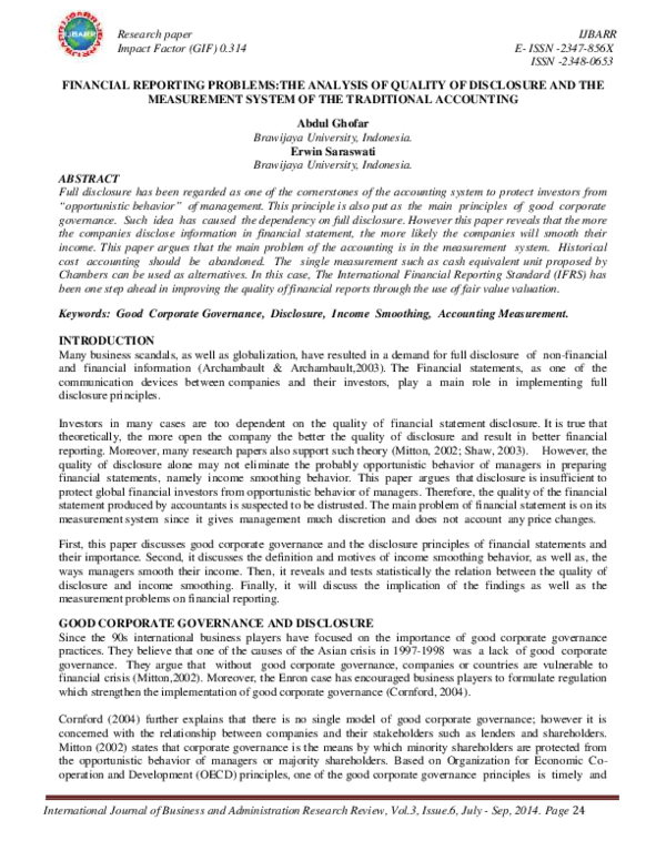 (PDF) Financial Reporting Problems: The Analysis of Quality of ...