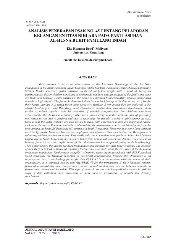 (PDF) Analisis Penerapan Psak No. 45 Tentang Pelaporan Keuangan Entitas ...