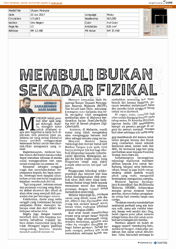 (PDF) Membuli bukan sekadar fizikal