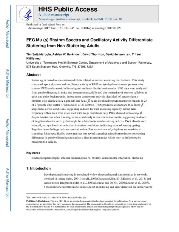 (PDF) EEG Mu (µ) rhythm spectra and oscillatory activity differentiate ...