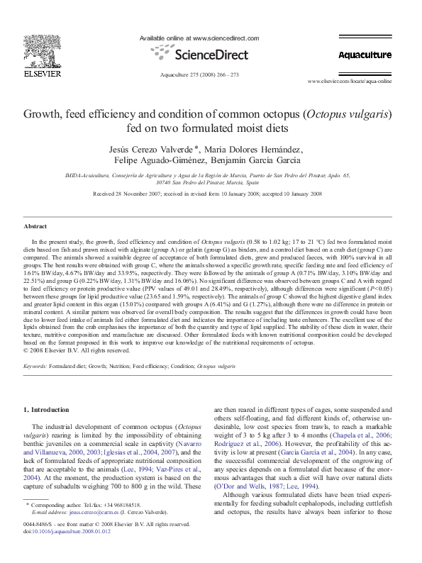 (PDF) Growth, feed efficiency and condition of common octopus (Octopus ...