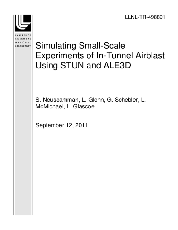 (PDF) Simulating Small-Scale Experiments of In-Tunnel Airblast Using STUN and ALE3D