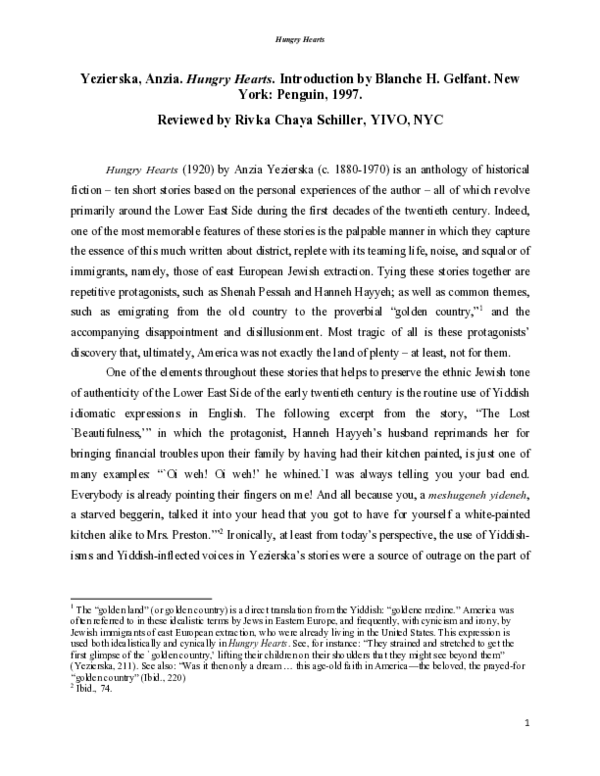 (PDF) Yezierska, Anzia. Hungry Hearts. Introduction by Blanche H ...
