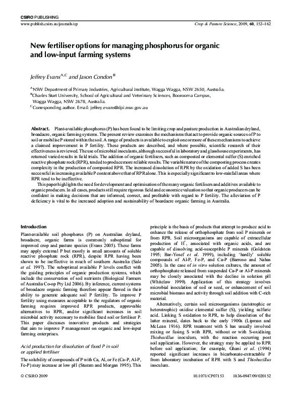 (PDF) New fertiliser options for managing phosphorus for organic and ...