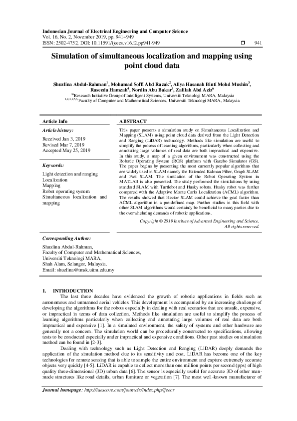 Pdf Simulation Of Simultaneous Localization And Mapping Using 3d 3407