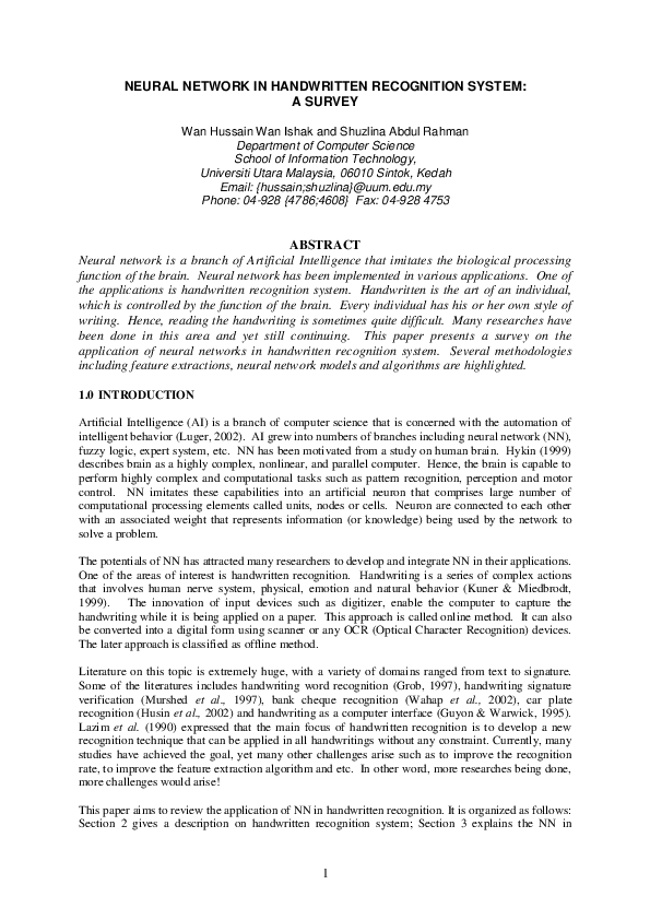 (PDF) Neural network in handwritten recognition system: A survey