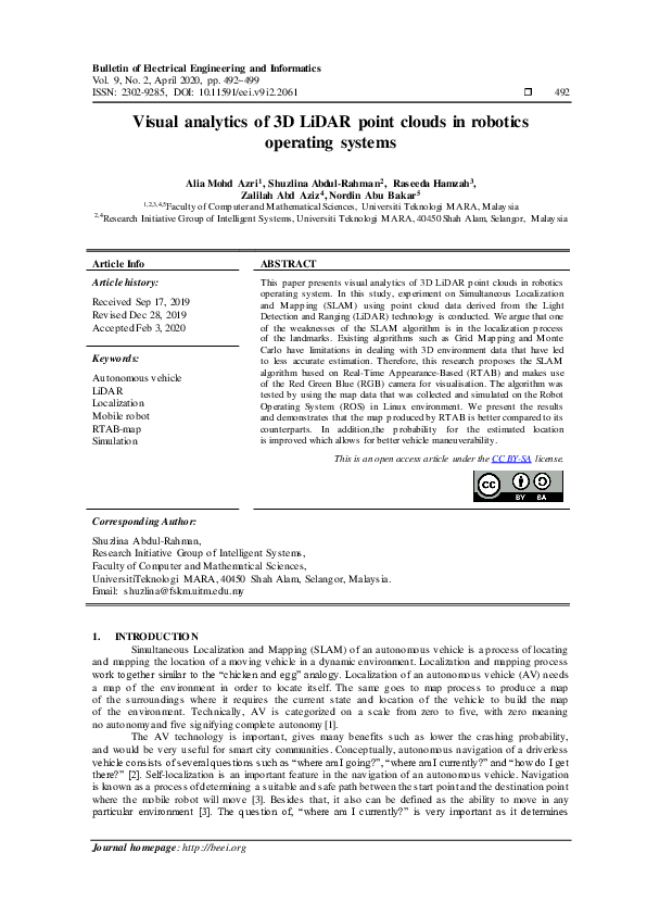 Pdf Visual Analytics Of 3d Lidar Point Clouds In Robotics Operating Systems