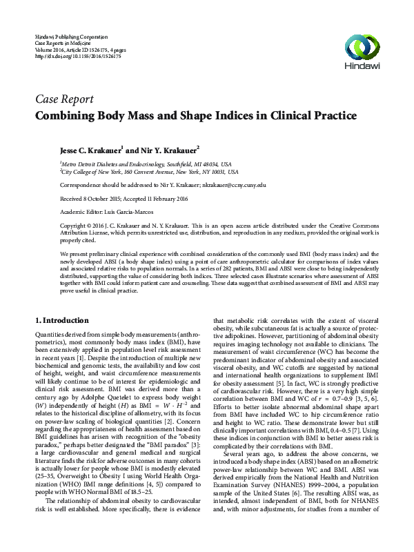 (PDF) Combining Body Mass and Shape Indices in Clinical Practice