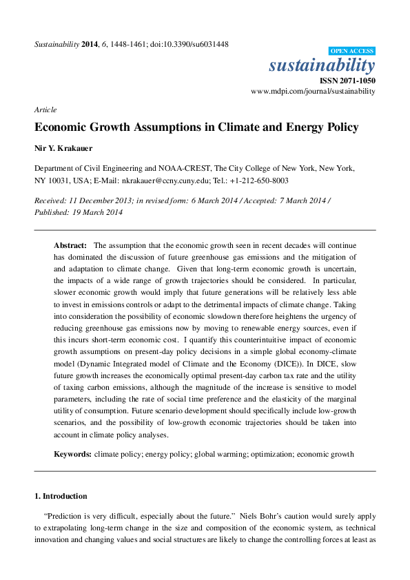 (PDF) Article Economic Growth Assumptions in Climate and Energy Policy