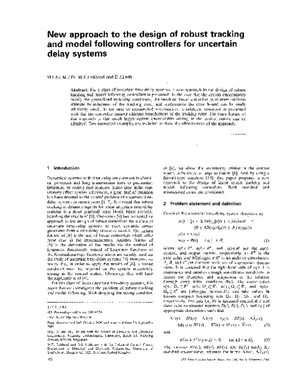 (PDF) New approach to the design of robust tracking and model following ...