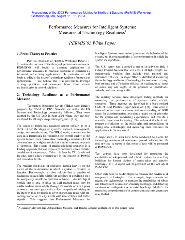 (PDF) Performance measures for intelligent systems