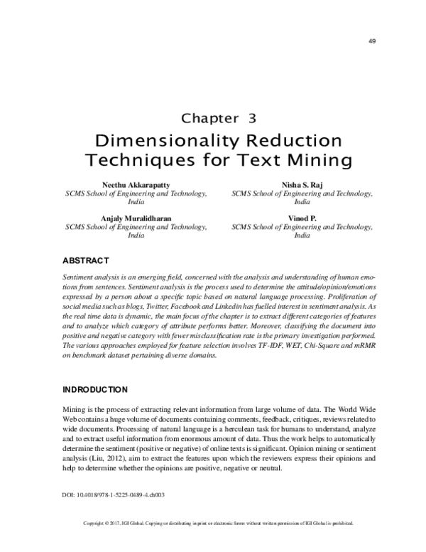 (PDF) Dimensionality Reduction Techniques for Text Mining