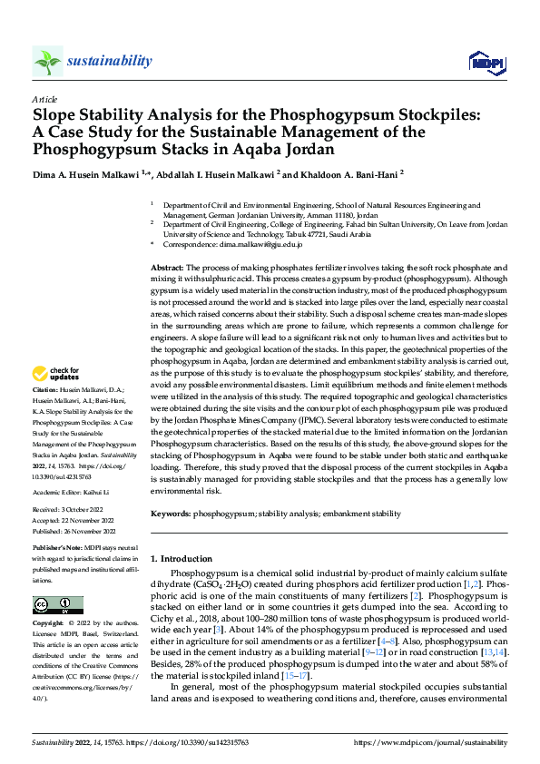 (PDF) Slope Stability Analysis for the Phosphogypsum Stockpiles: A Case ...