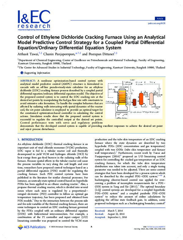 (PDF) Control of Ethylene Dichloride Cracking Furnace Using an Analytical Model Predictive ...