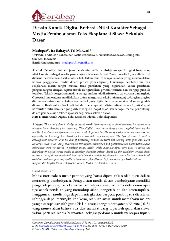 (PDF) Desain Komik Digital Berbasis Nilai Karakter Sebagai Media Pembelajaran Teks Eksplanasi ...
