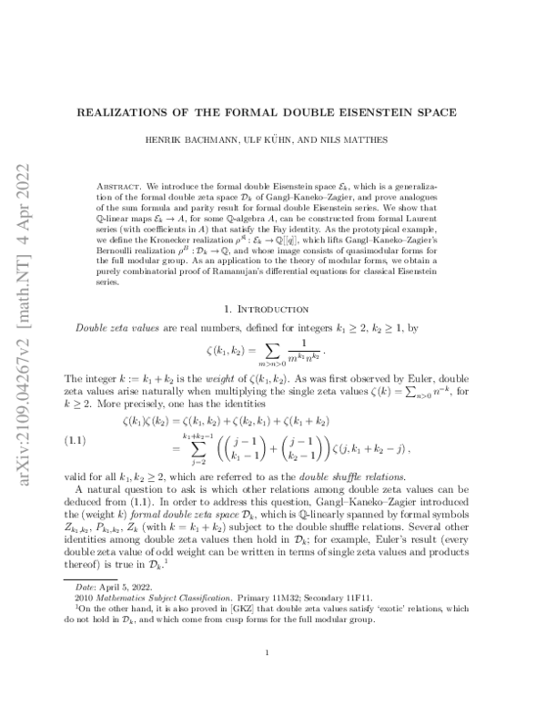 (PDF) Realizations of the formal double Eisenstein space