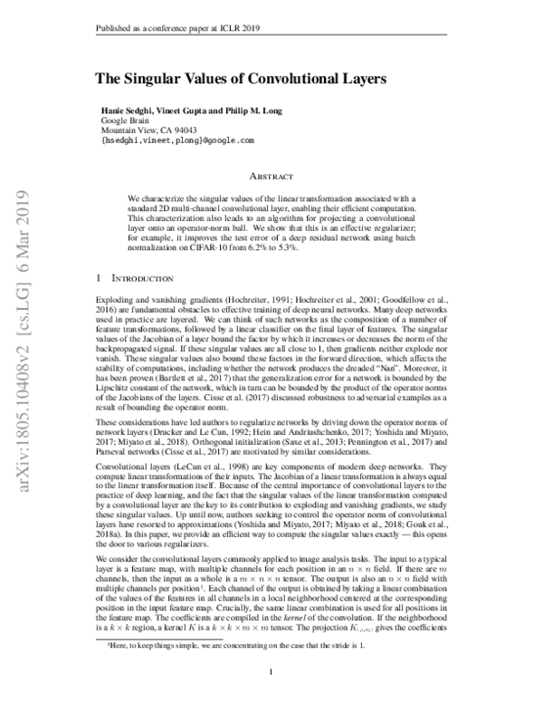 (PDF) The Singular Values of Convolutional Layers