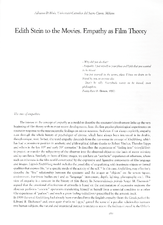 (PDF) Edith Stein to the Movies. Empathy as Film Theory