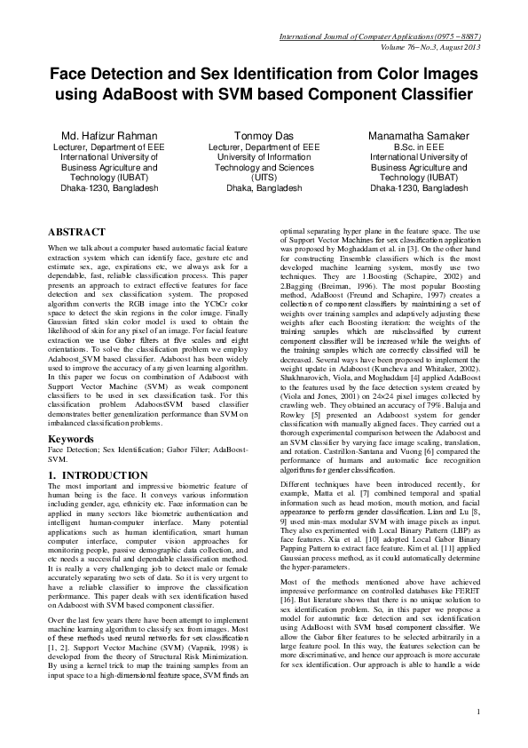 (PDF) Face Detection and Sex Identification from Color Images using AdaBoost with SVM based ...