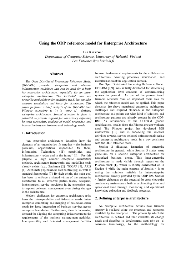 (PDF) Using the ODP reference model for Enterprise Architecture