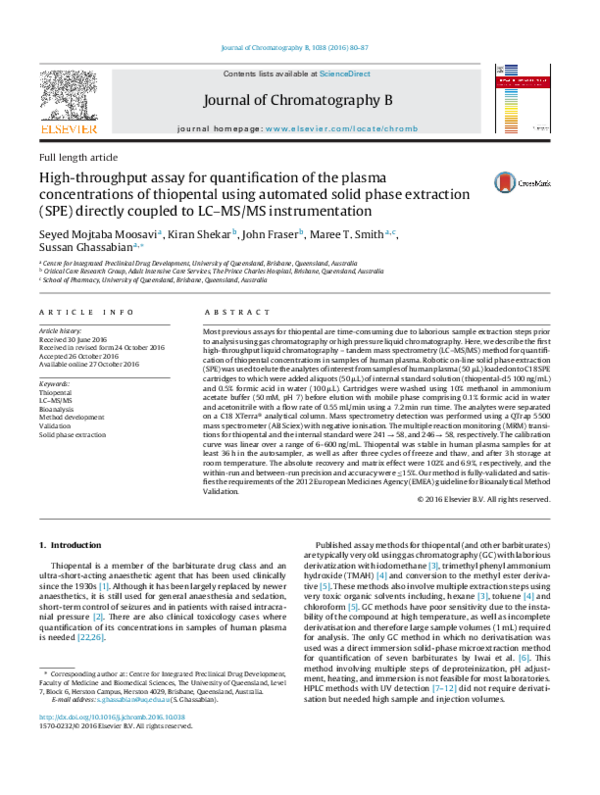 (PDF) High-throughput assay for quantification of the plasma concentrations of thiopental using ...