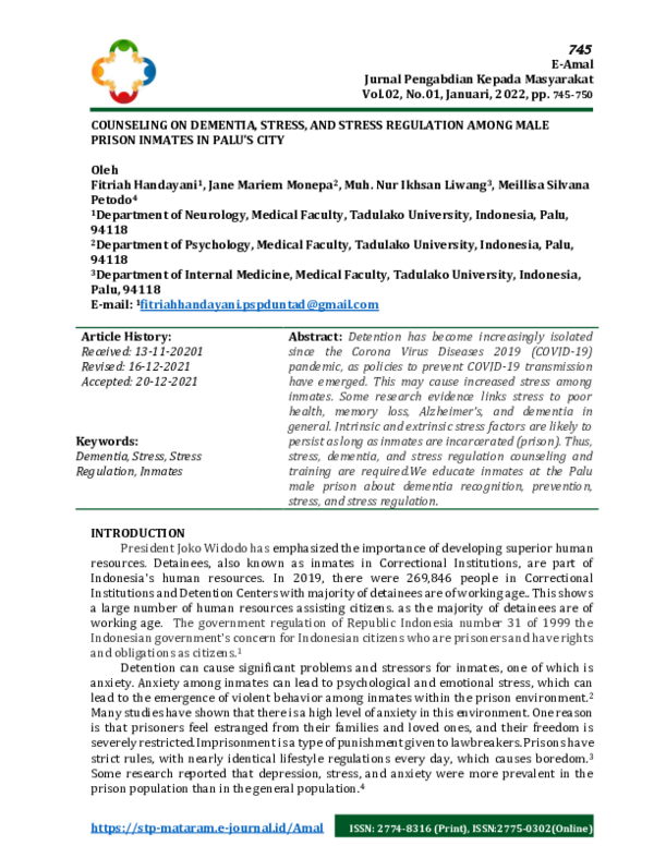 (PDF) Counseling on Dementia, Stress, and Stress Regulation Among Male ...