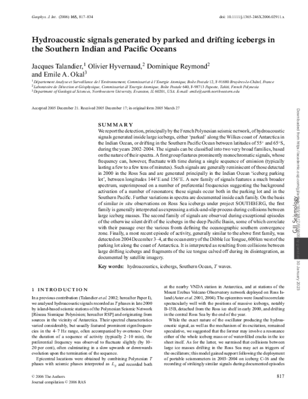 (PDF) Hydroacoustic signals generated by parked and drifting icebergs ...
