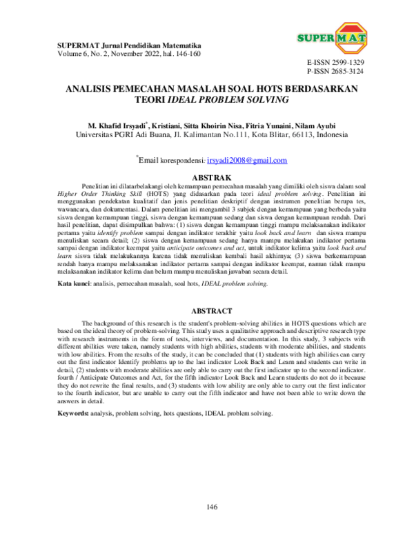 (PDF) Analisis Pemecahan Masalah Soal HOTS Berdasarkan Teori Ideal ...