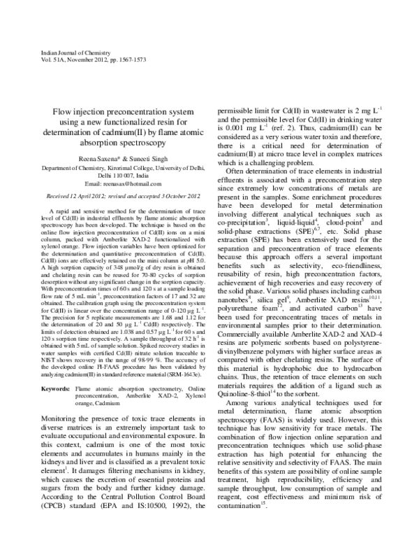 Pdf Flow Injection Preconcentration System Using A New Functionalized Resin For Determination
