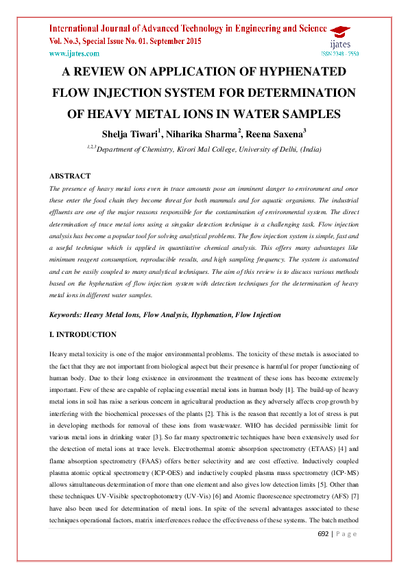 Pdf A Review On Application Of Hyphenated Flow Injection System For